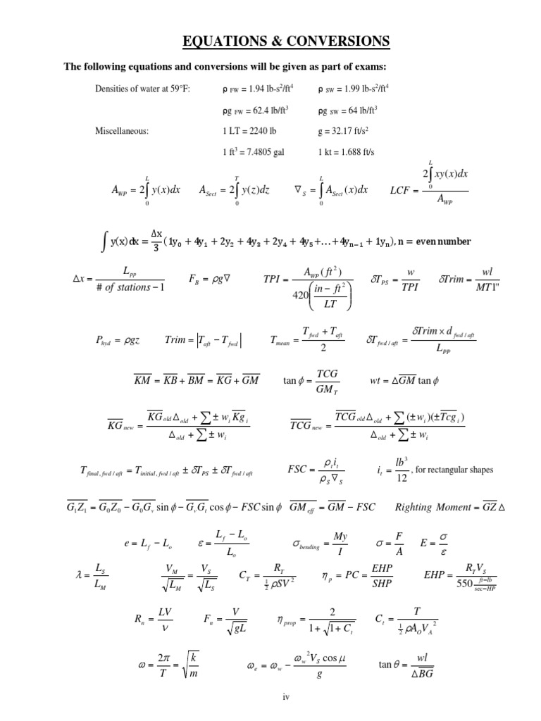 Equations & Conversions: The Following Equations and Conversions Will ...
