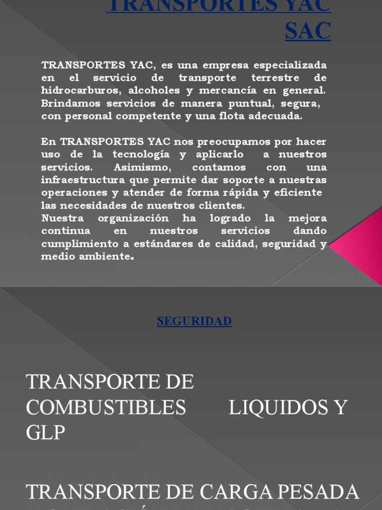 Perfil de la empresa de transportes TRANSPORTES YAC SAC | PDF