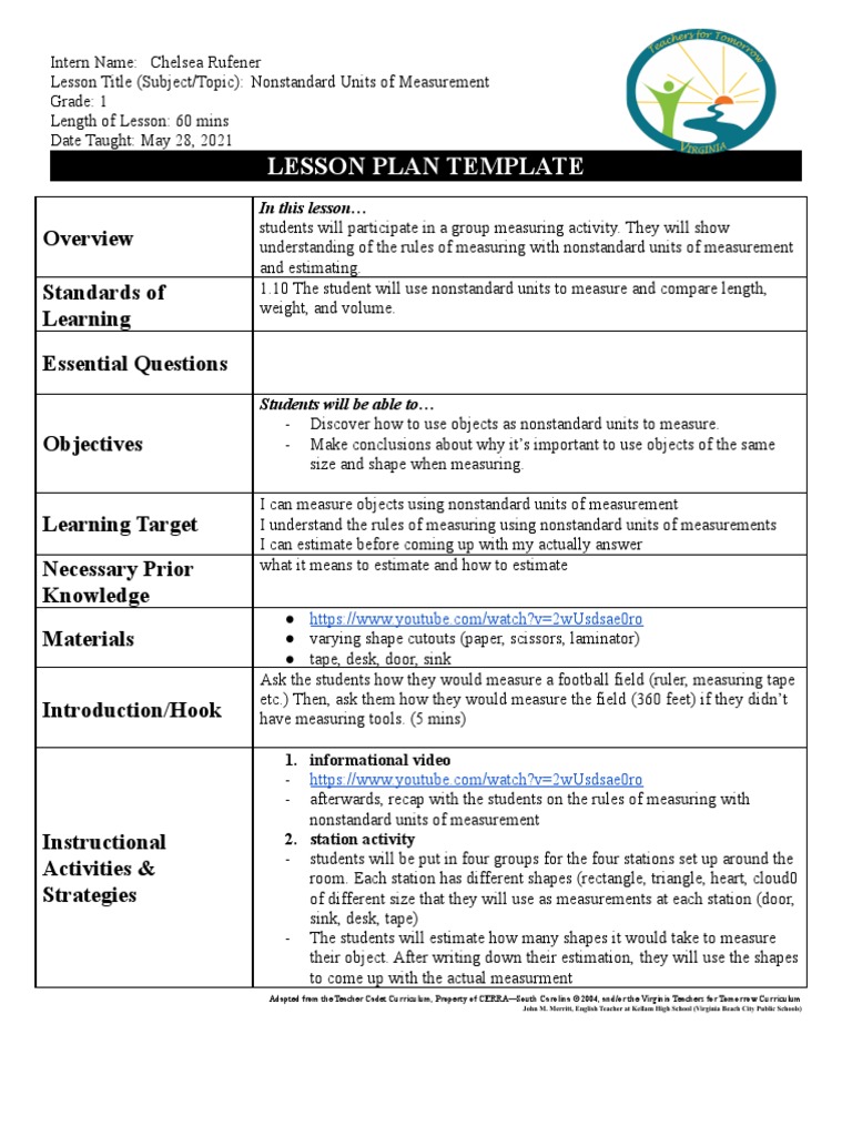 Lesson Plan Template: Standards of Learning Essential Questions | PDF ...