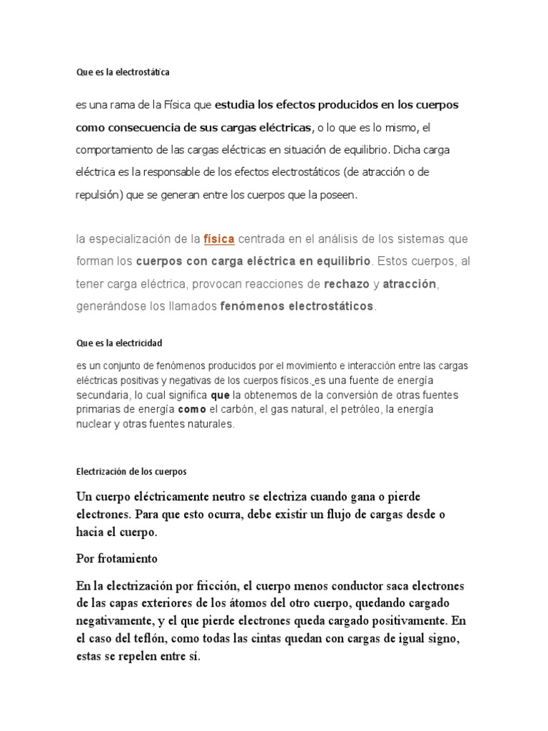 Que Es La Electrostática | PDF | Carga eléctrica | Electrostática