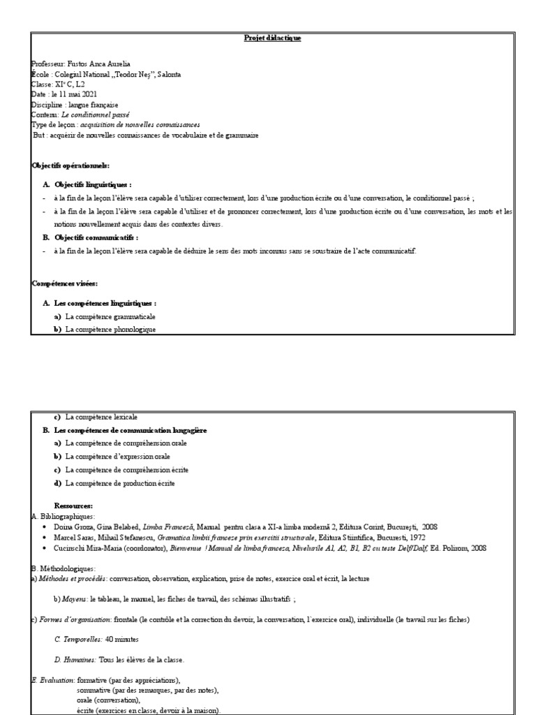 Le - Conditionnel - Passe Projet Bun | PDF | Verbe | Sujet (Grammaire)