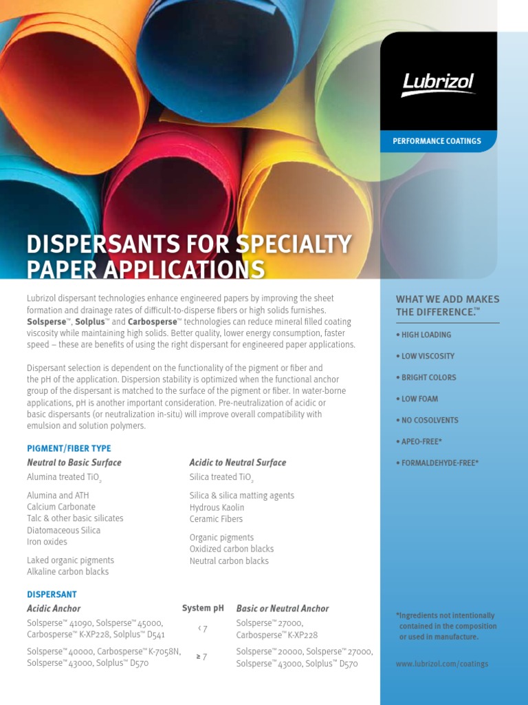 Dispersants For Specialty Paper Applications - 15-0883 | PDF | Solid ...