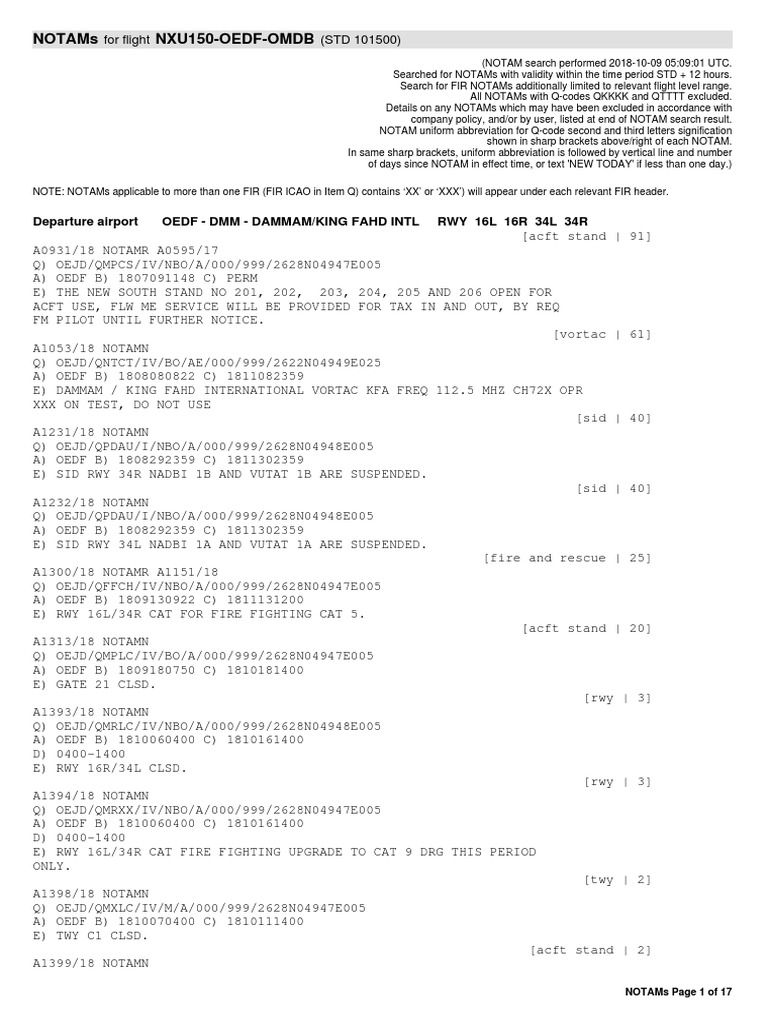 NOTAMs for NXU150 flight from OEDF to OMDB | PDF | Air Traffic Control ...