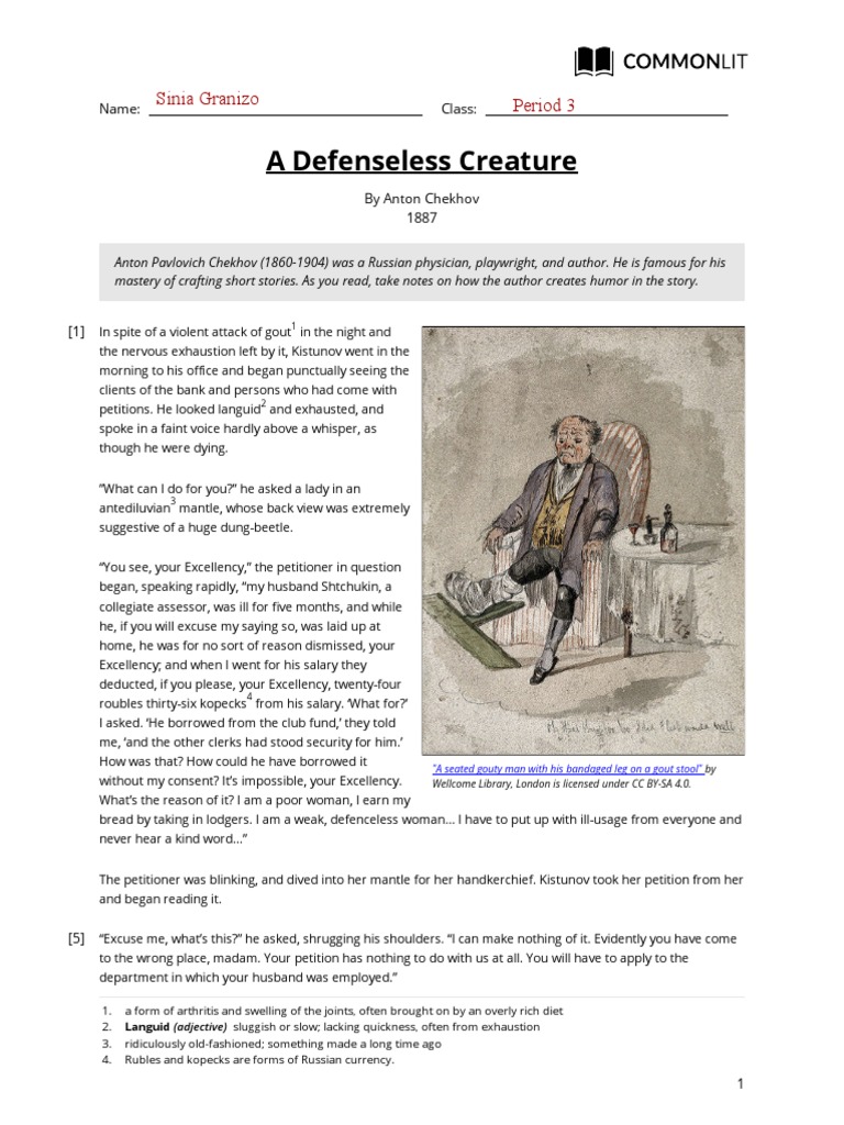 A DEFENSELESS CREATURE by ANTON CHECKHOV | PDF