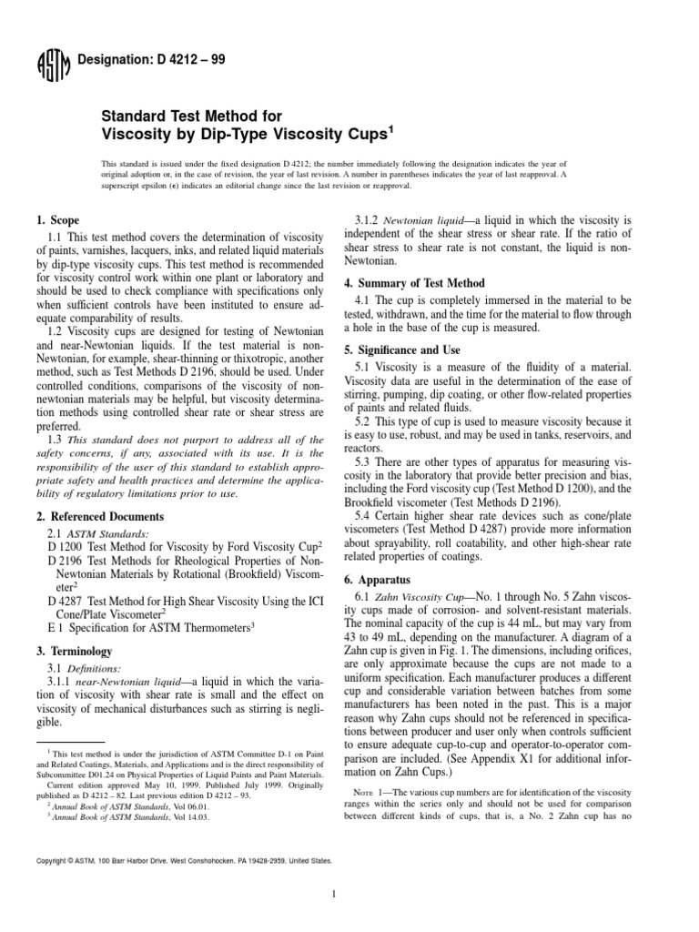 Astm D-4212 | PDF | Viscosity | Shear Stress