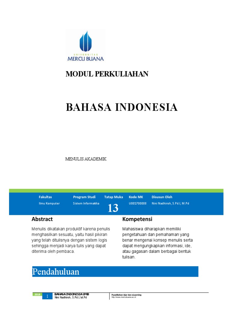 MODUL 13 Menulis Akademik | PDF | Seni & Disiplin Bahasa | Seni