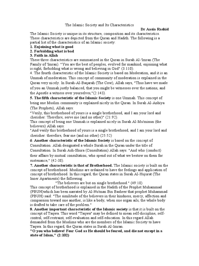 Characteristics of Islamic Society | PDF | God In Islam | Ummah