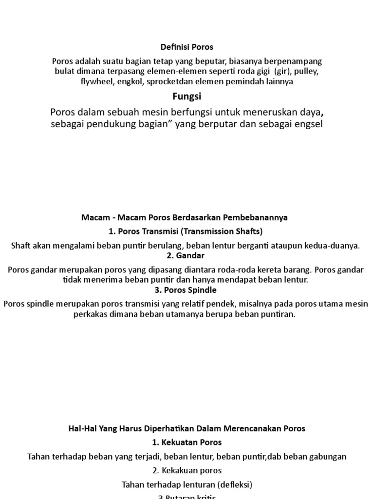 Poros Dalam Sebuah Mesin Berfungsi Untuk Meneruskan Daya, Sebagai ...