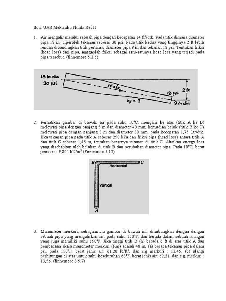 Soal UAS Mekflu Ref II | PDF | Griya & Taman | Sains & Matematika