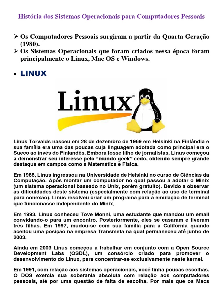 A História dos Principais Sistemas Operacionais para Computadores Pessoais: Do surgimento na ...