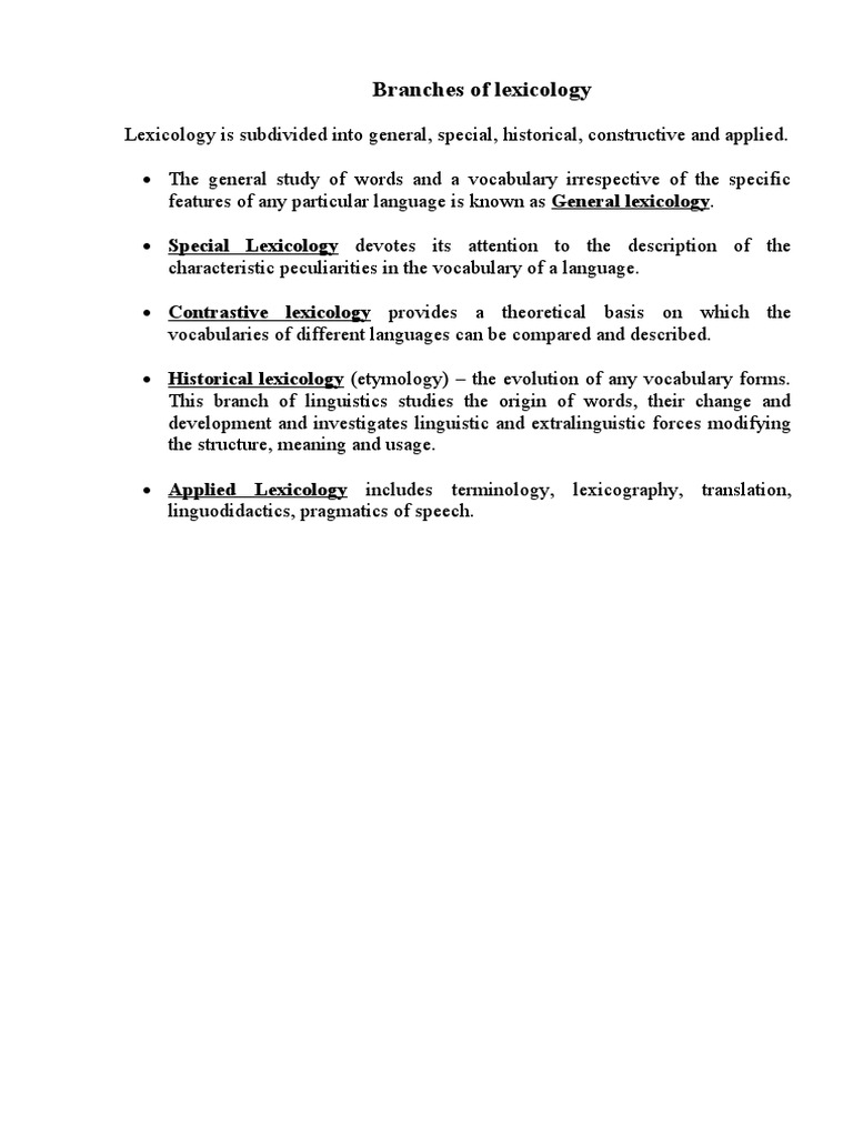 Branches of Lexicology | PDF