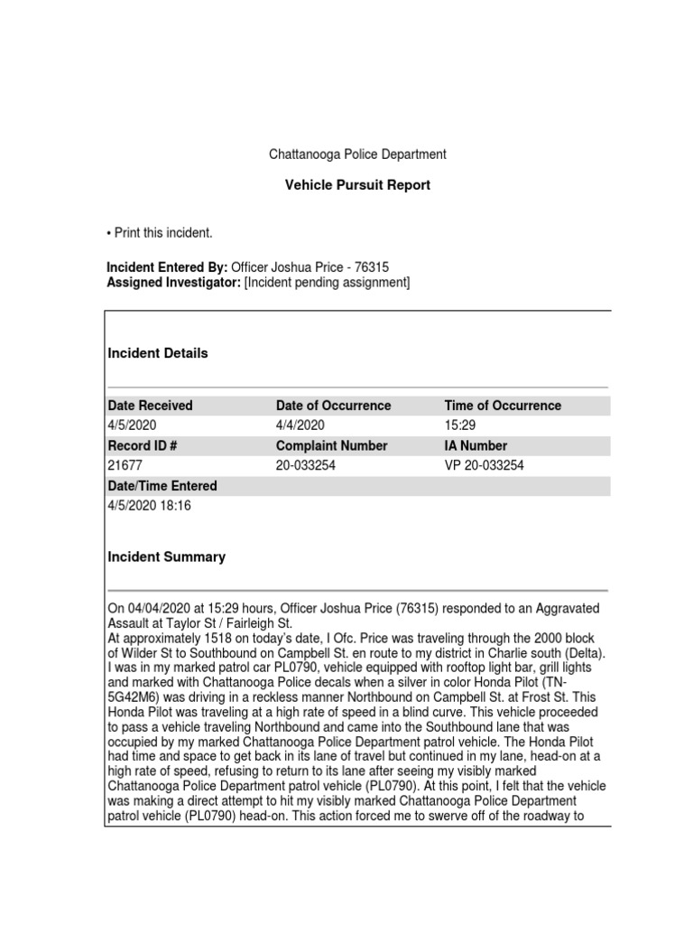 Redacted Chattanooga Police Internal Affairs Document Regarding Chase ...