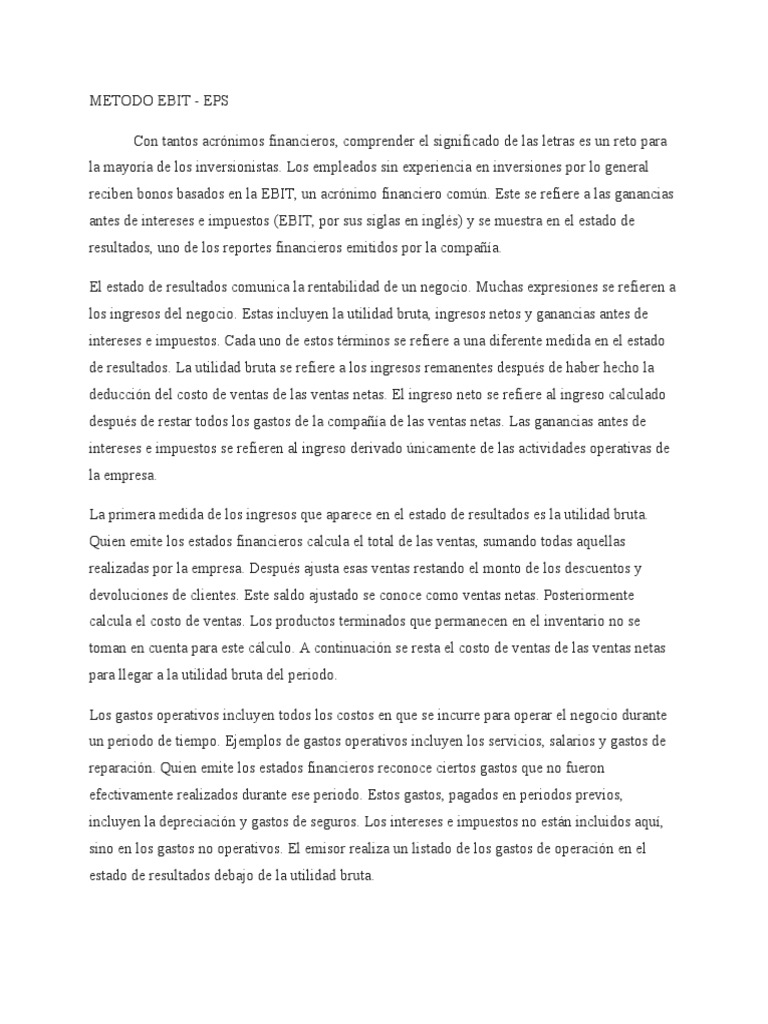 Método EBIT-EPS en Finanzas | PDF | Rentabilidad sobre recursos propios ...