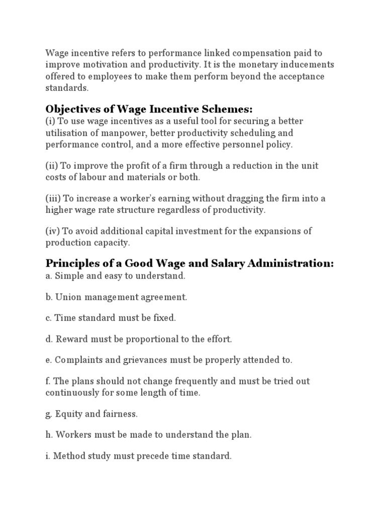 Objectives of Wage Incentive Schemes | PDF | Piece Work | Incentive