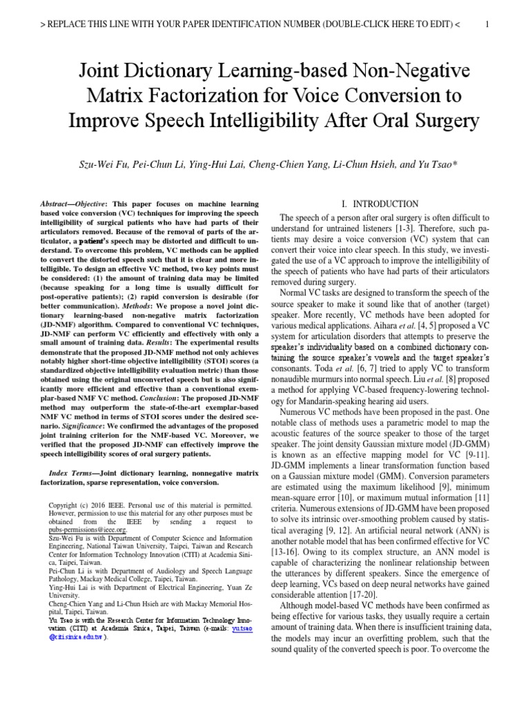 Joint Dictionary Learning-Based Non-Negative Matrix Factorization For Voice Conversion To ...