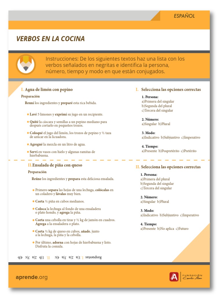Verbos en La Cocina | PDF | ensalada | Cocinando