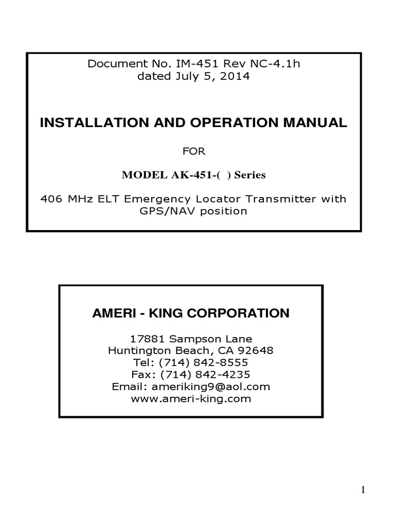 Manual ELT Ameri-King AK-451 | PDF | Aviation | Electronics