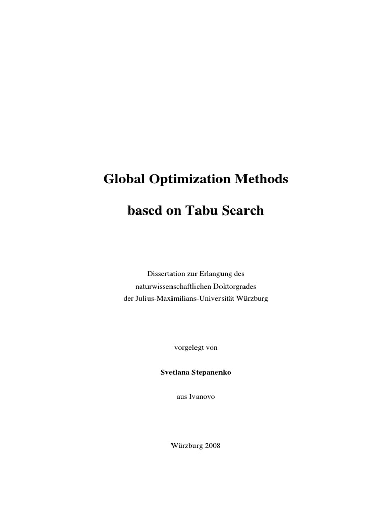Global Optimization Methods Based On Tabu Search | PDF | Metaheuristic ...