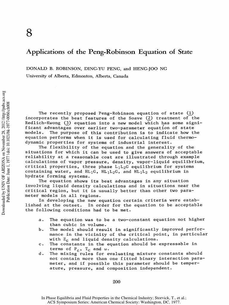 Robinson Applications of The Peng-Robinson Equation of State 1977 | PDF ...