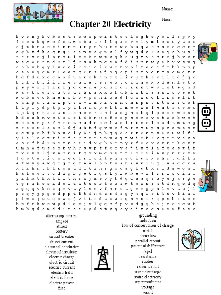 Chapter 20 Electricity Word Search | PDF | Corriente eléctrica | voltaje