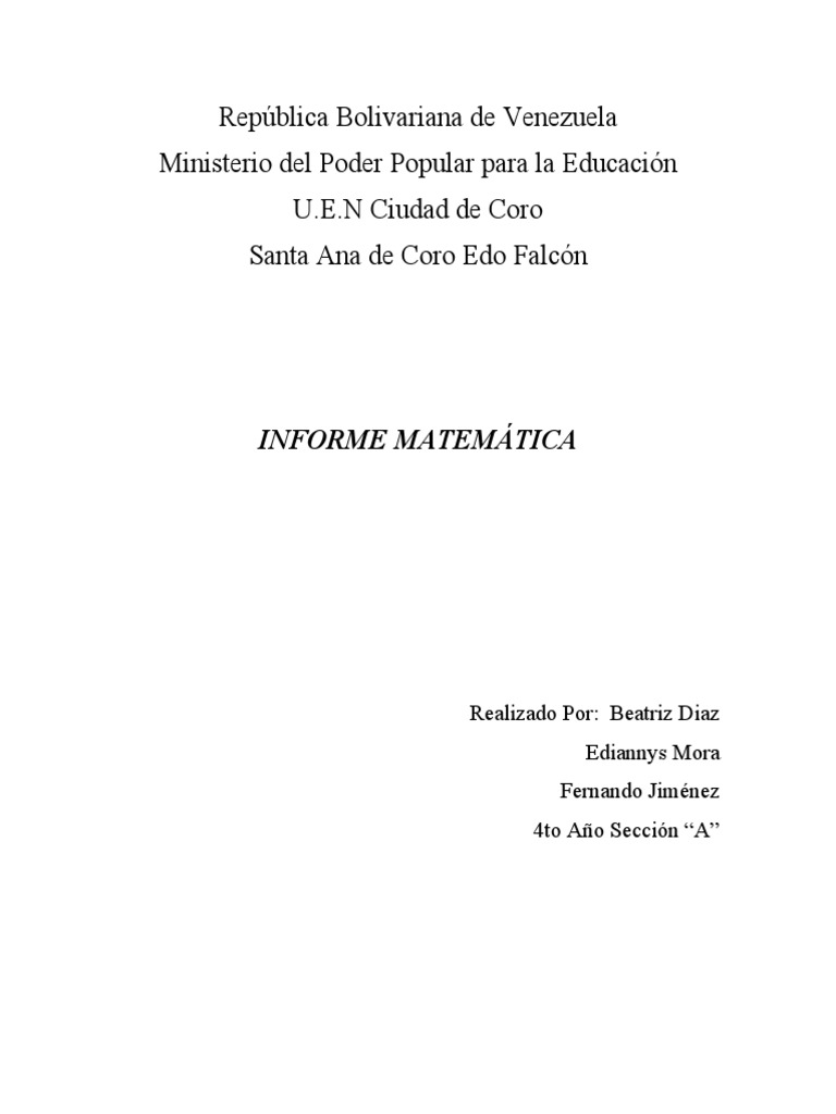 Informe de Matematica | PDF | Factorización | Ecuaciones