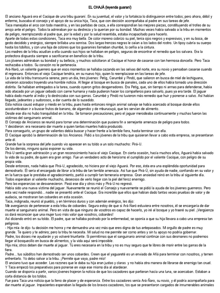 Leyenda Guaraní: El Valor de Taca | PDF | Jaguar