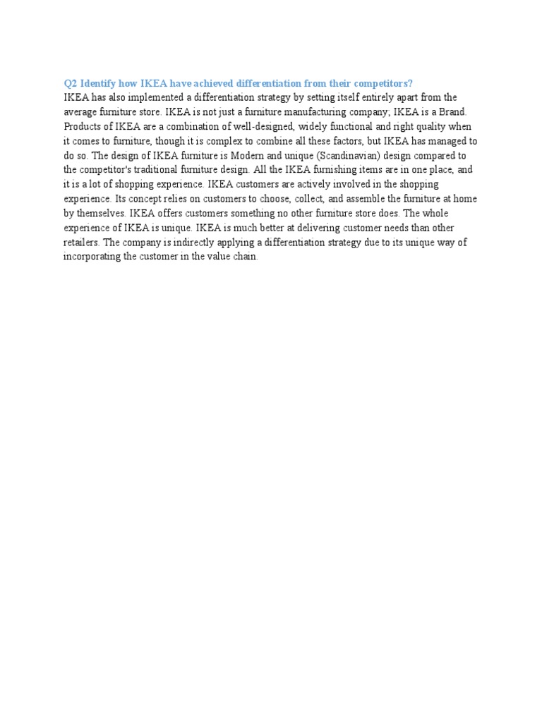 Q2 Identify How IKEA Have Achieved Differentiation From Their ...