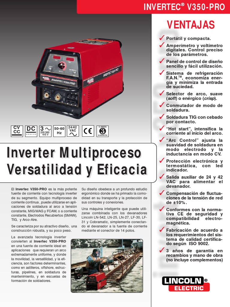 Invertec V350-PRO: Soldadura Eficiente | PDF | Soldadura | Construcción