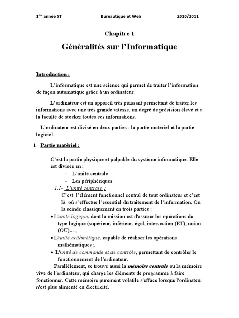 Chapitre 1 (Generalite Sur L'informatique) | PDF | Informatique | Clavier d'ordinateur