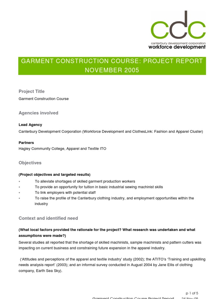 Garment Course Project Report 2005 | PDF | Workforce Development ...