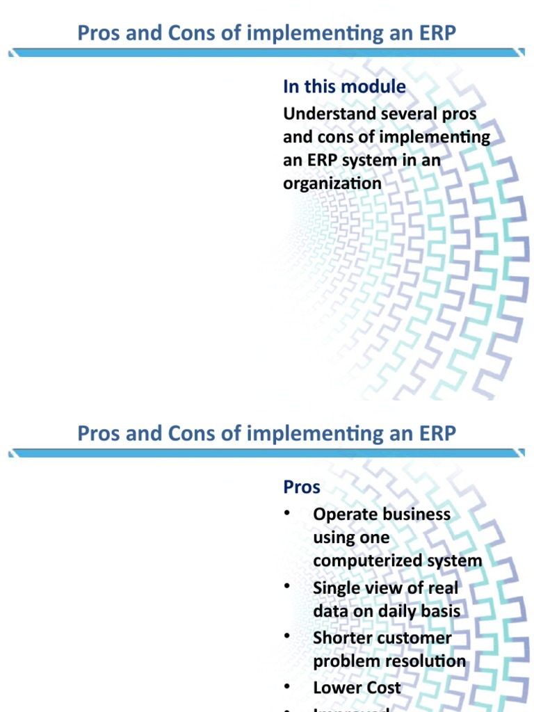 45 - Pros and Cons of Implementing ERP System | PDF | Enterprise ...