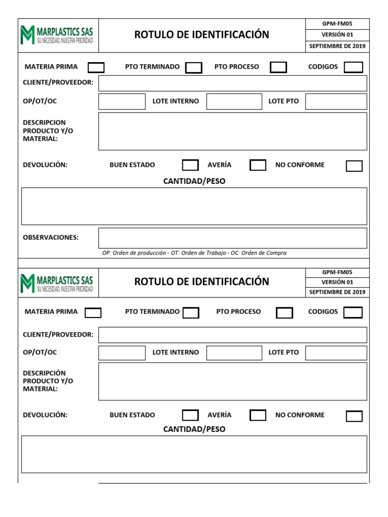 Rotulo Identificacion | PDF | Procesos de negocio | Gestión de la ...