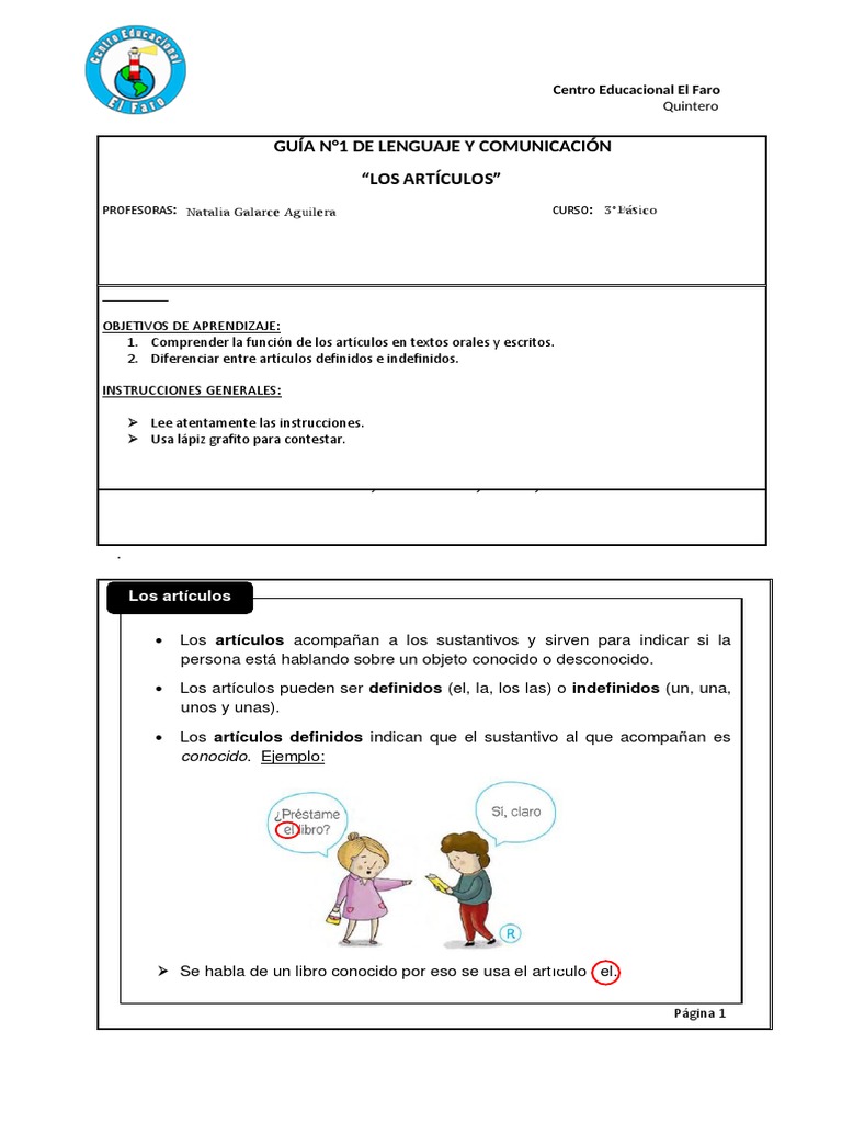 1°cuadernillo Artículos, Sustantivos, Adjetivos. | PDF | Género ...