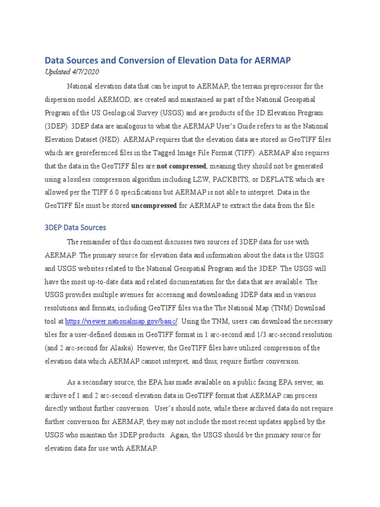 Access and Conversion of Elevation Data For AERMAP | PDF
