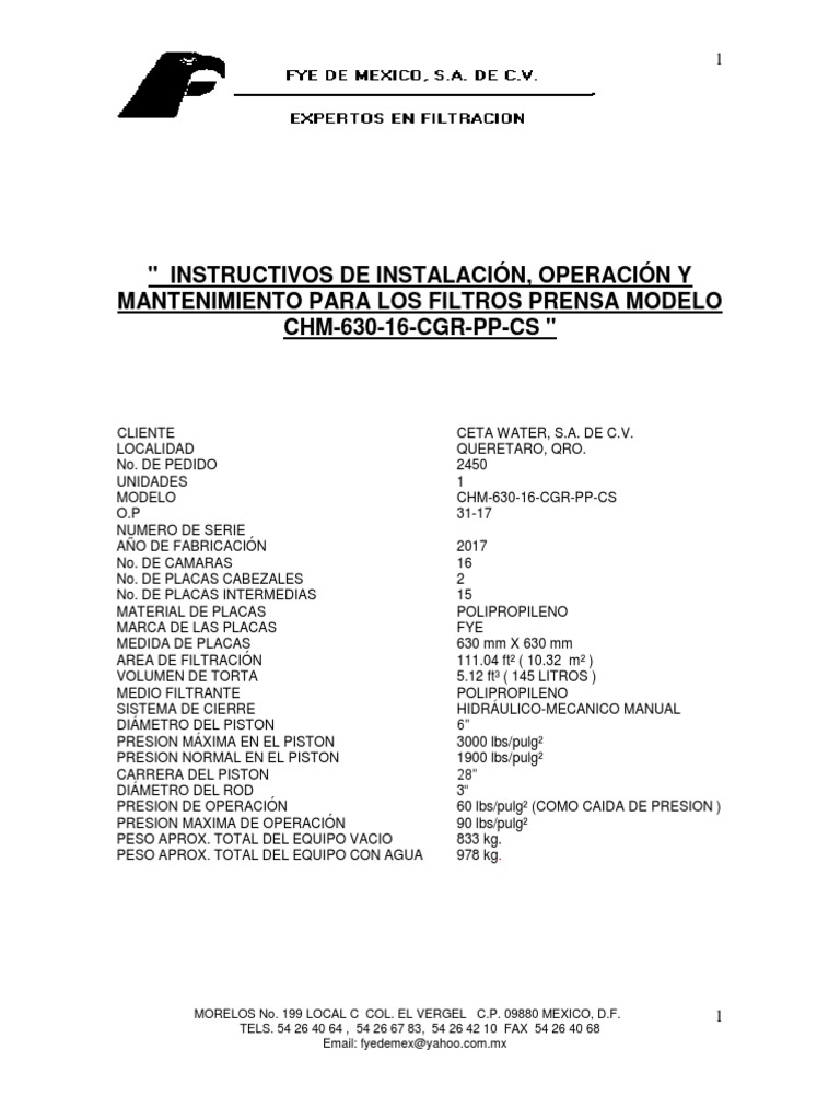Ceta Water Instructivo para Filtro CHM-630-16-CGR-PP-CS 6-Octubre-2017 ...