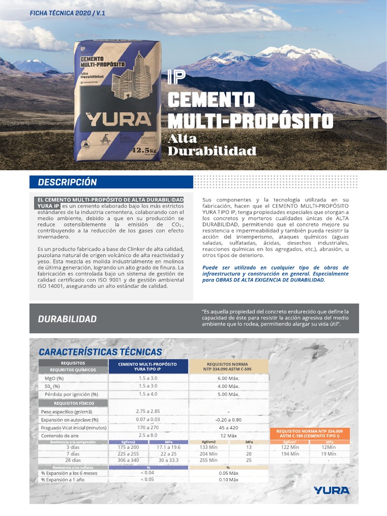 Ficha Tecnica Ip Cemento Multiproposito Yura | PDF