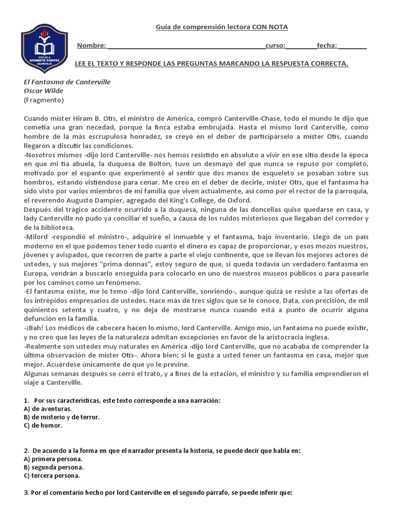 Guía de Comprensión Lectora CON NOTA.,............ 7mo | PDF