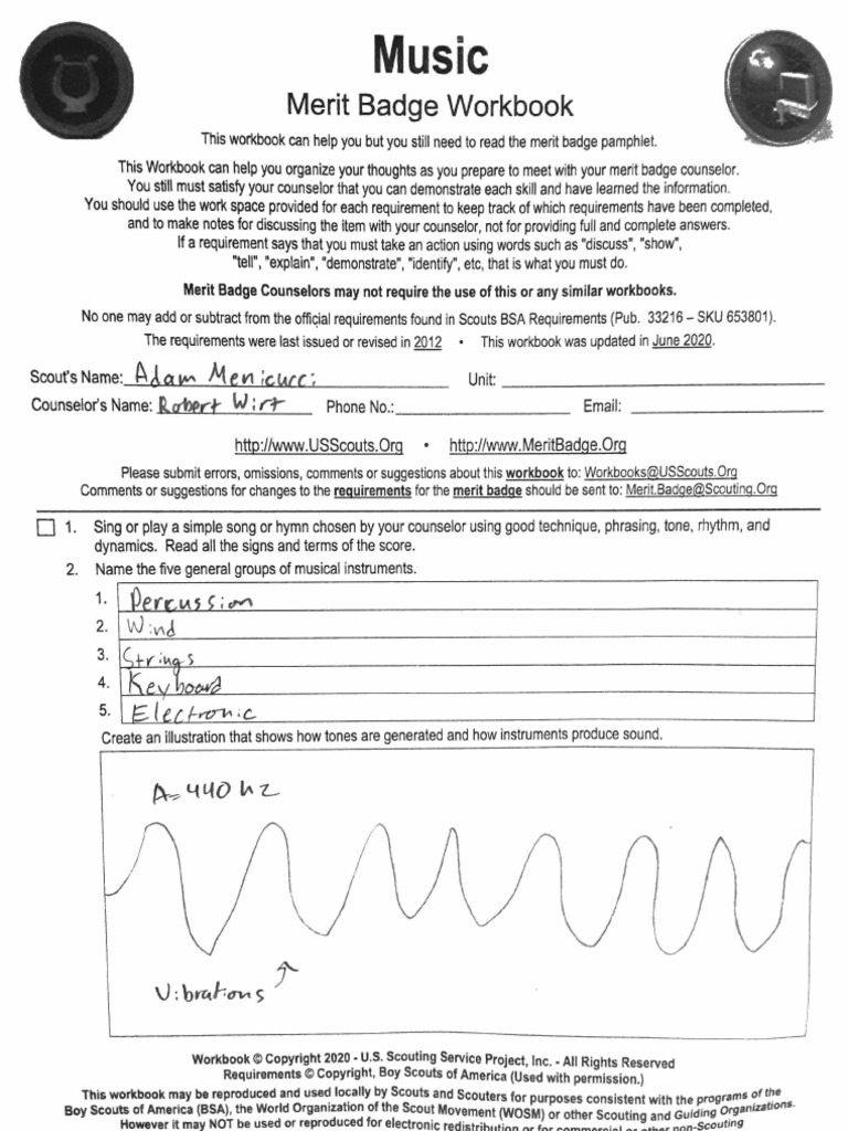Music Merit Badge Worksheets | PDF | Scouting | Performing Arts