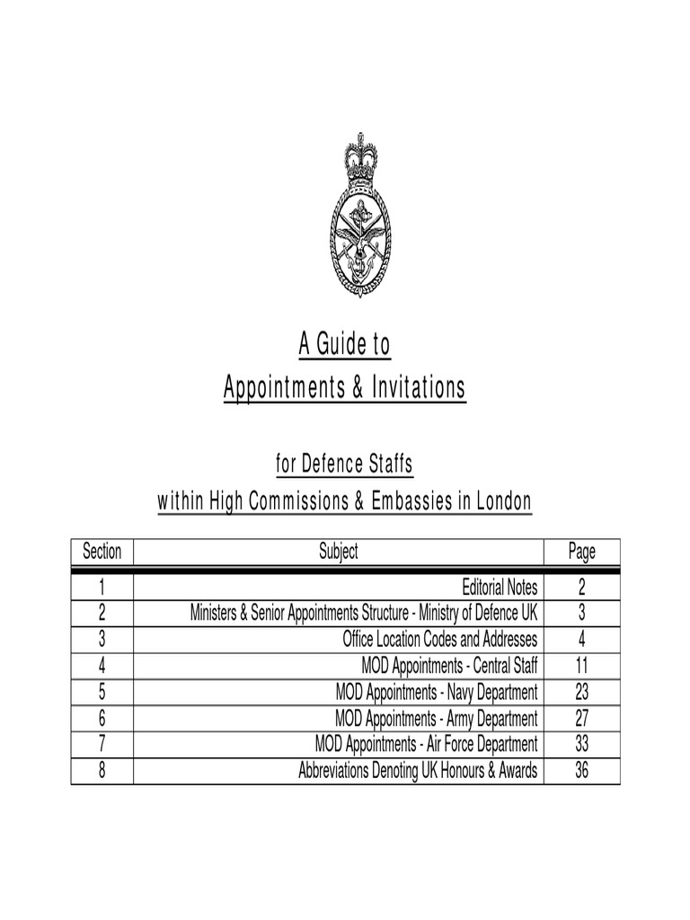 A Guide To Appointments & Invitations: For Defence Staffs Within High ...