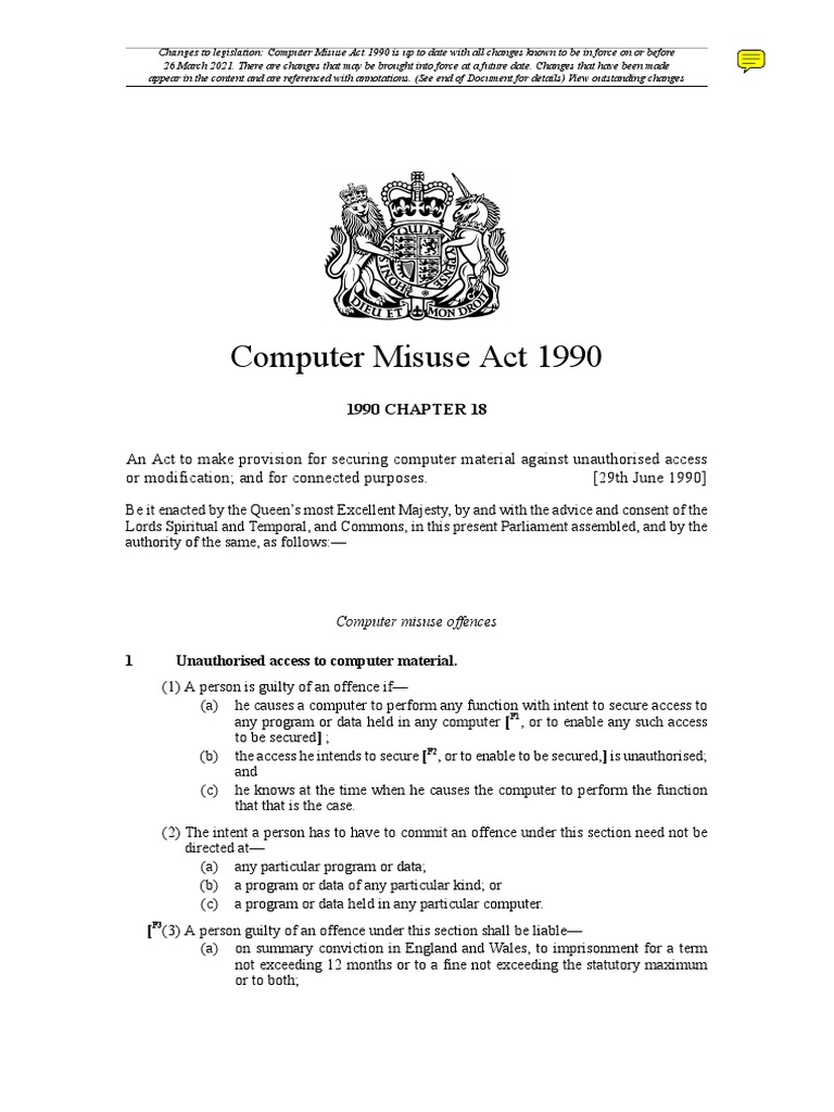 UK Computer Misuse Act 1990 | Download Free PDF | Misconduct | Crime ...