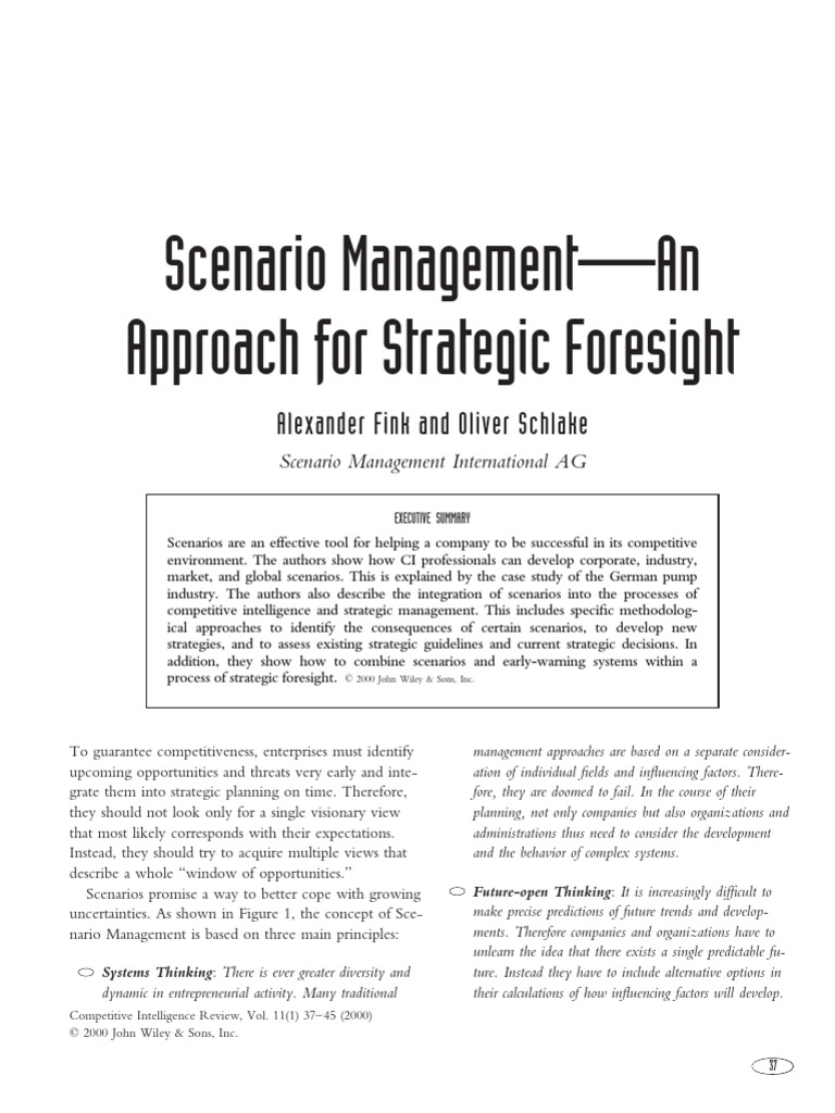 Scenario Management-An Approach For Strategic Foresight: Alexander Fink ...