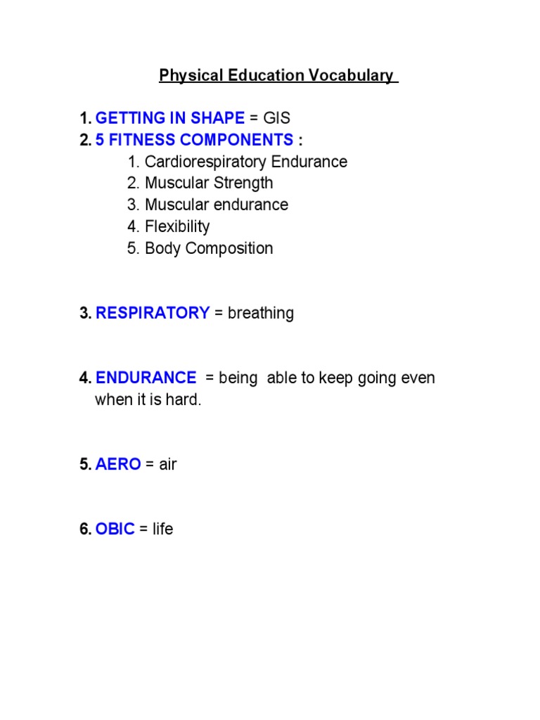 Physical Education Vocabulary | PDF | Flexibility (Anatomy ...