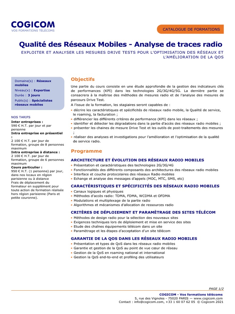 Qualite Des Reseaux Radio Mobiles Analyse Traces | PDF | Qualité de service | 4G