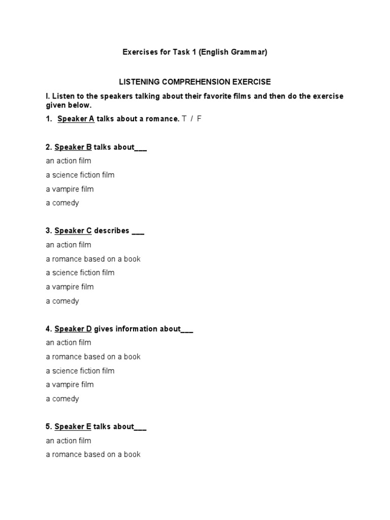 Exercises For Task 1 (English Grammar) | PDF | English Language ...