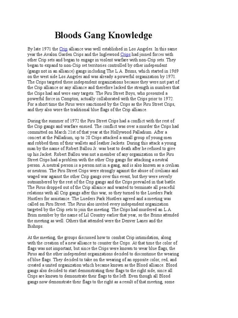 Bloods Gang Knowledge: Crip Crips | PDF | Los Angeles | Criminal ...