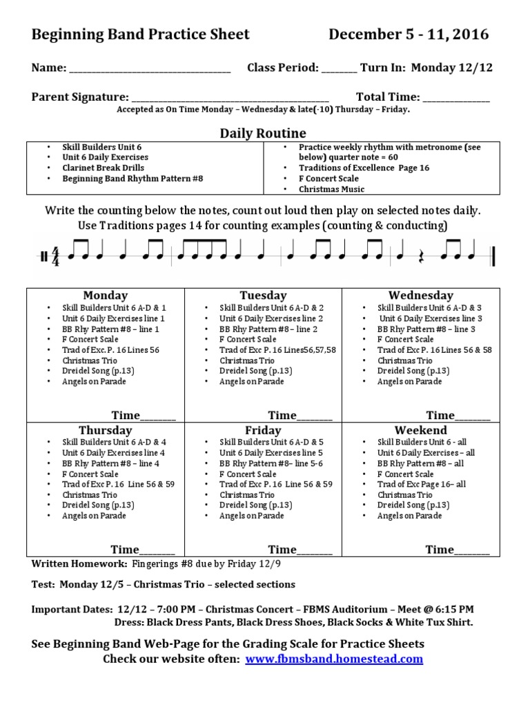 Beginning Band Practice Sheets - Wind Instruments | PDF | Entertainment ...