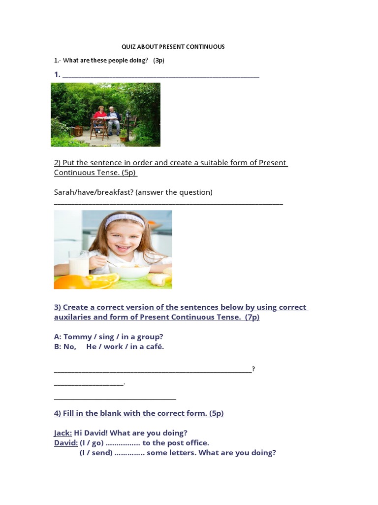 Quiz About Present Continuous | PDF