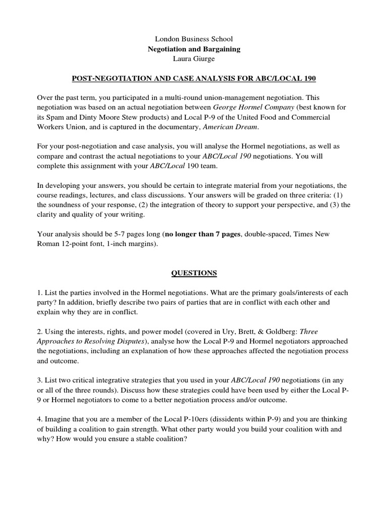ABC-Local 190 Group Assignment | PDF | Negotiation | Science