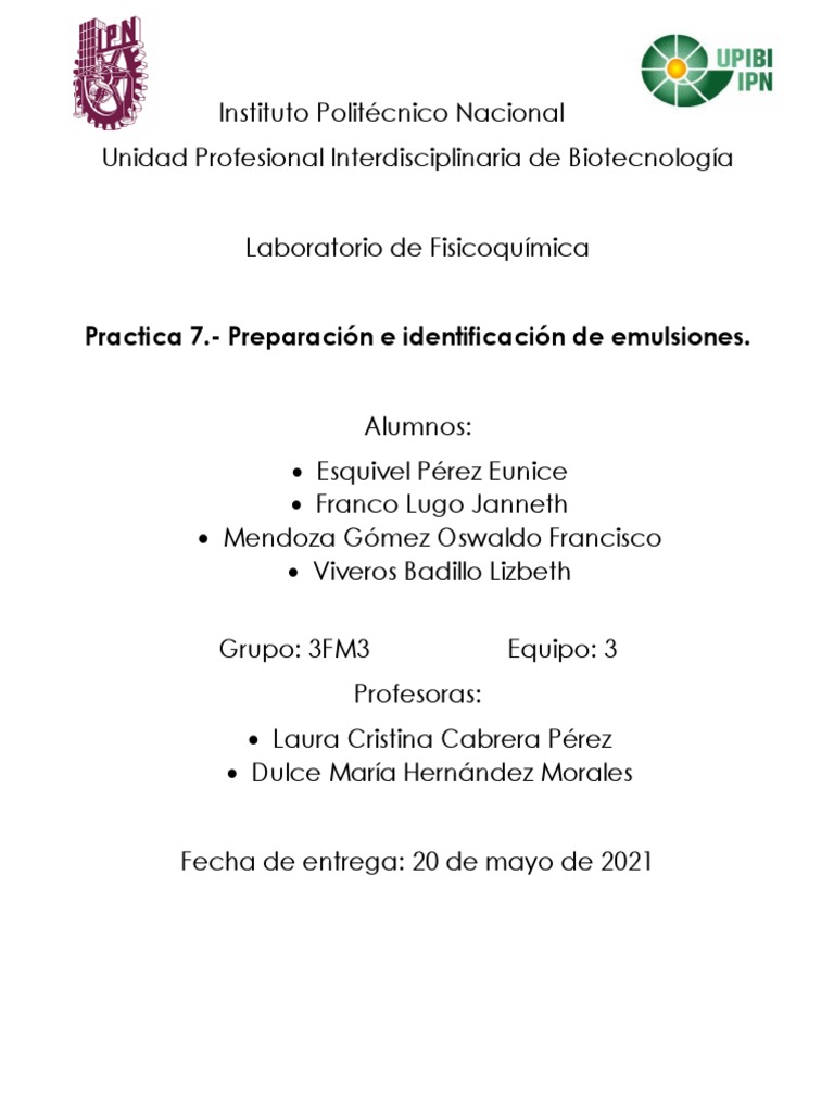 3FM3 - Equipo 3 - Pract7 | PDF | Emulsión | Coloide