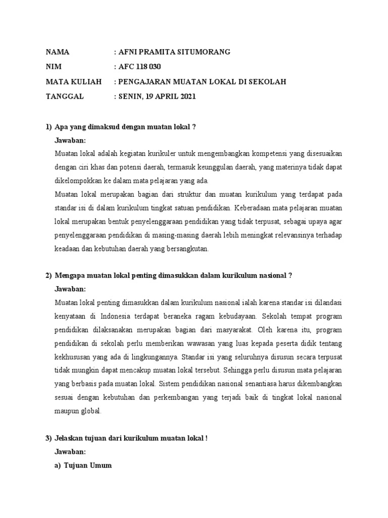 Memahami Muatan Lokal dalam Kurikulum | PDF
